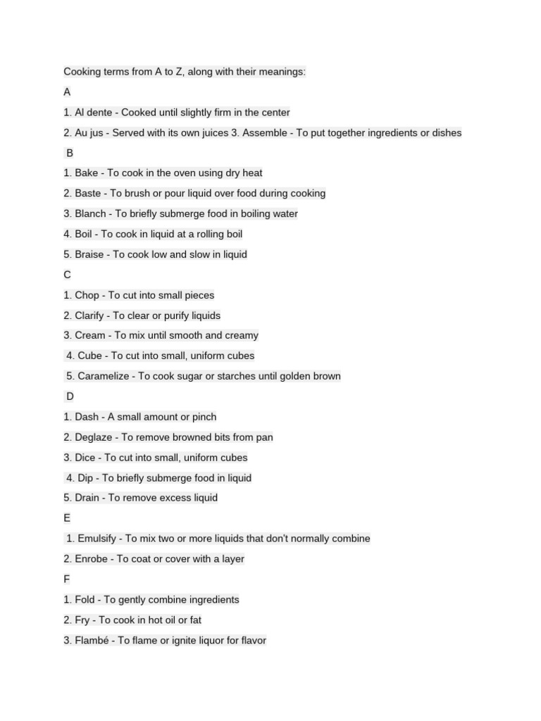Culinary Terms A-Z with Definitions | PDF | Cooking | Baking