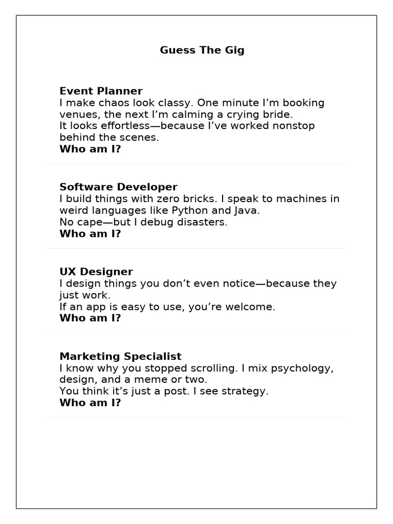 Career Role Riddles Final 15 | PDF