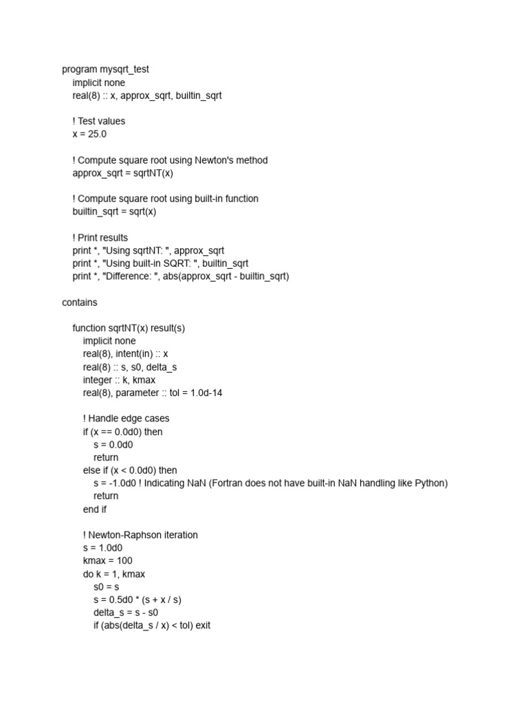 Fortran Square Root Calculation Methods | PDF