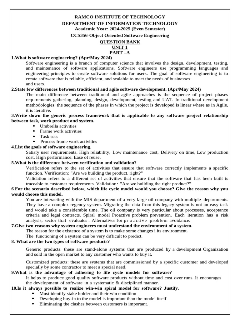 Object Oriented Software Engineering Q&A | PDF | Agile Software ...