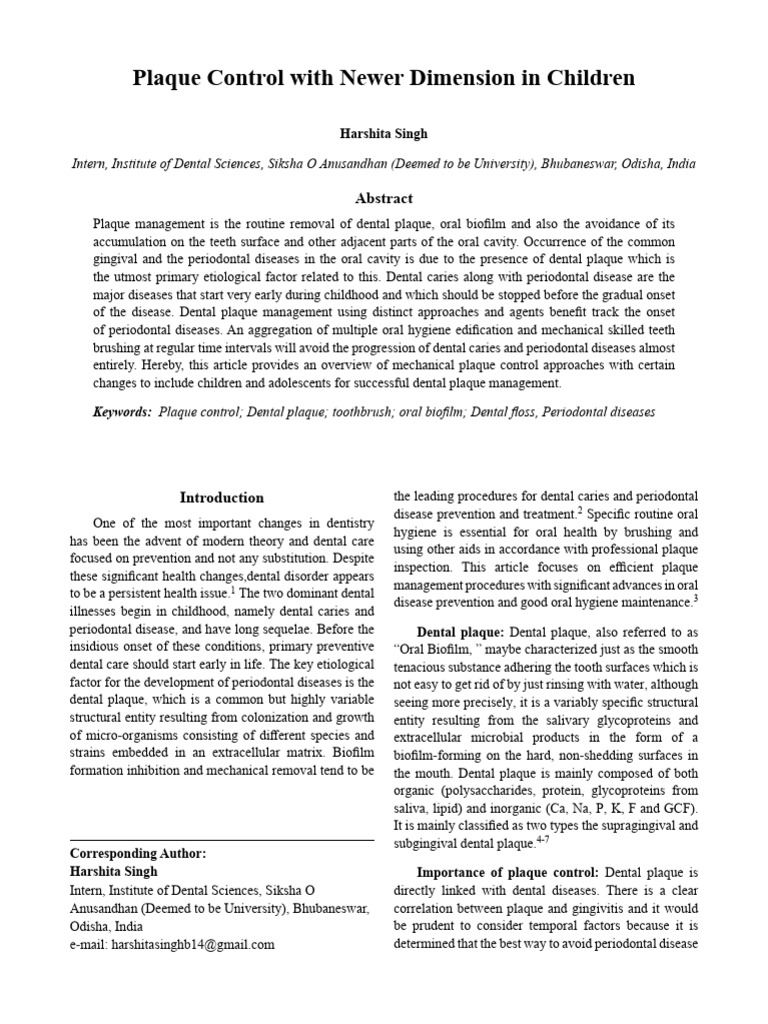 Plaque Control With Newer Dimension in Children | PDF | Toothbrush ...