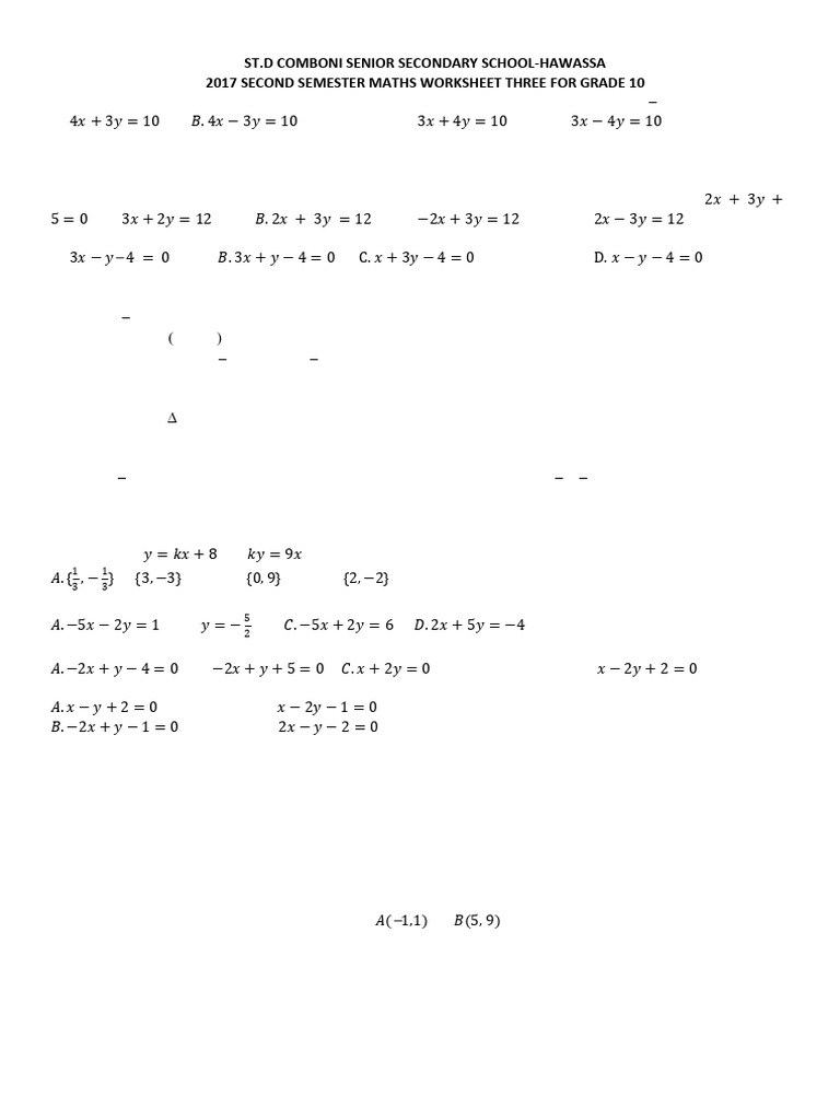 2017 G10 2nd Sem Worksheet 3 | PDF | Line (Geometry) | Euclidean Plane ...