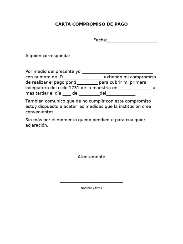 Carta Compromiso de Pago | PDF