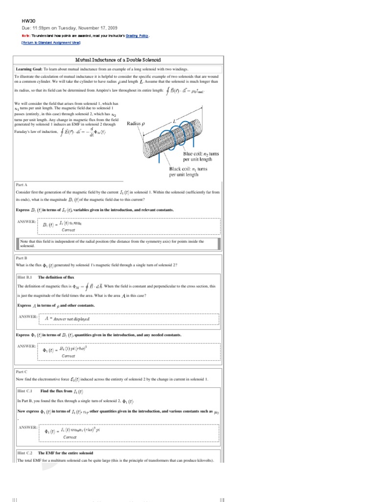 Solutions) Mastering Physics HW30 | PDF | Inductor | Inductance