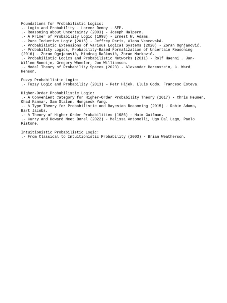 Probabilistic Logic Reading List | PDF