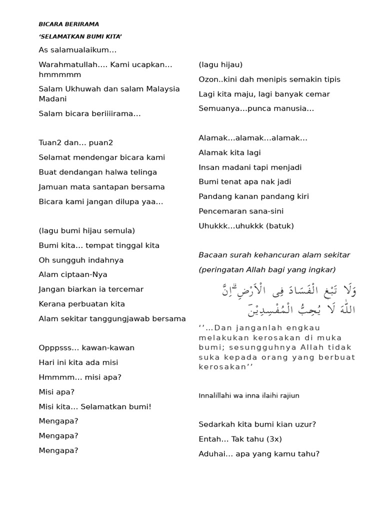 Bicara Berirama Mattary 2024 Sempena Hari Alam Sekitar | PDF