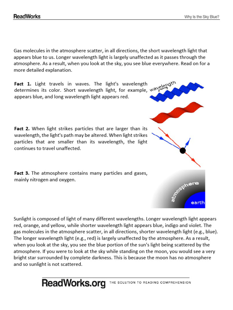 Why Is The Sky Blue 1000 Passage and Questions | PDF | Light | Sky