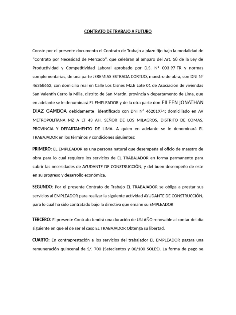 Contrato de Trabajo A Futuro - Jonathan | PDF