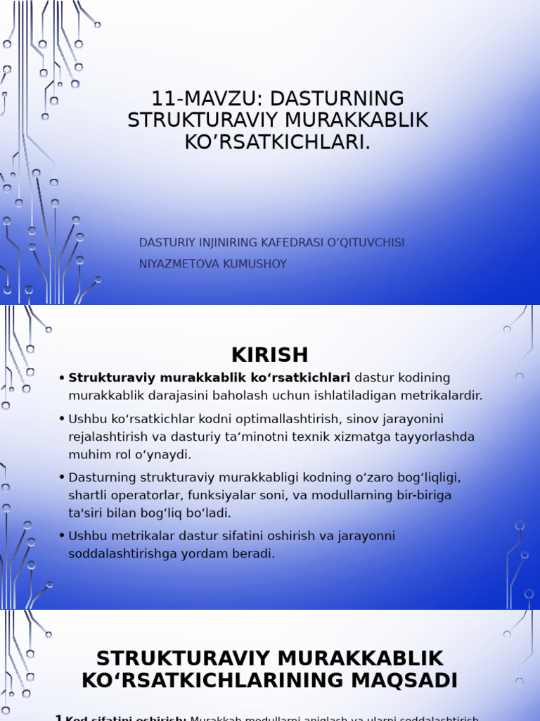 11-Mavzu. Dasturning Strukturaviy Murakkablik Ko'rsatkichlari. | PDF