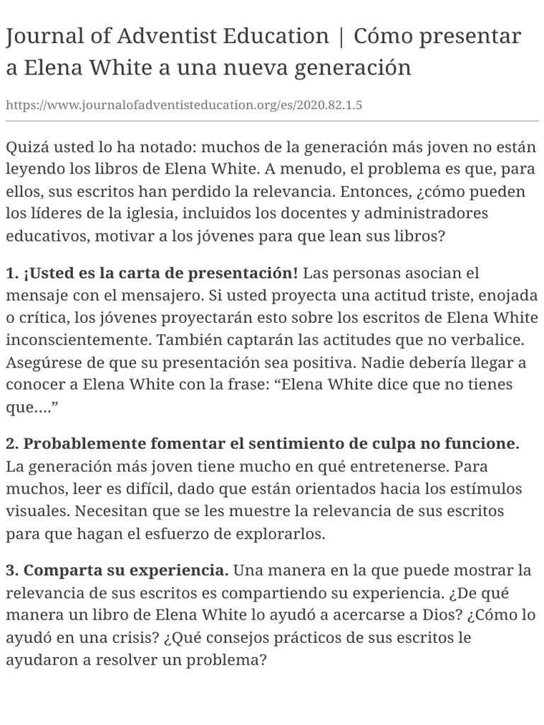 Presentando a Elena White a Jóvenes | PDF