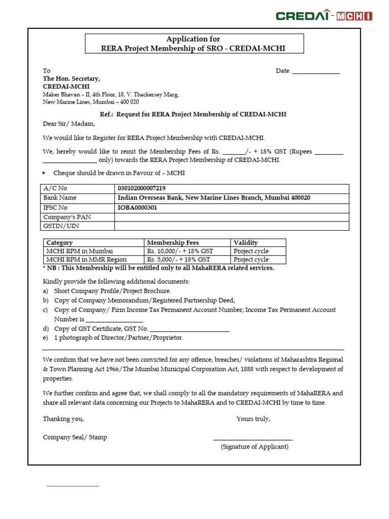 MahaRERA Membership Form | PDF
