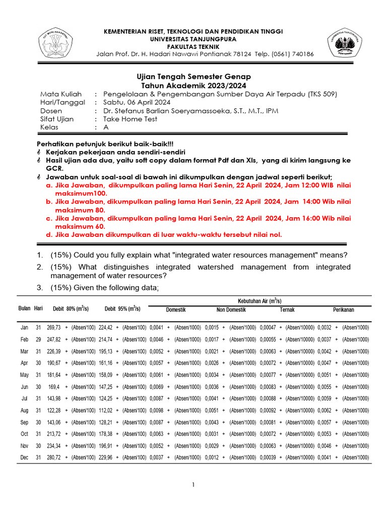 Soal Uts Psdat 2024 | PDF | Fresh Water | Water And The Environment