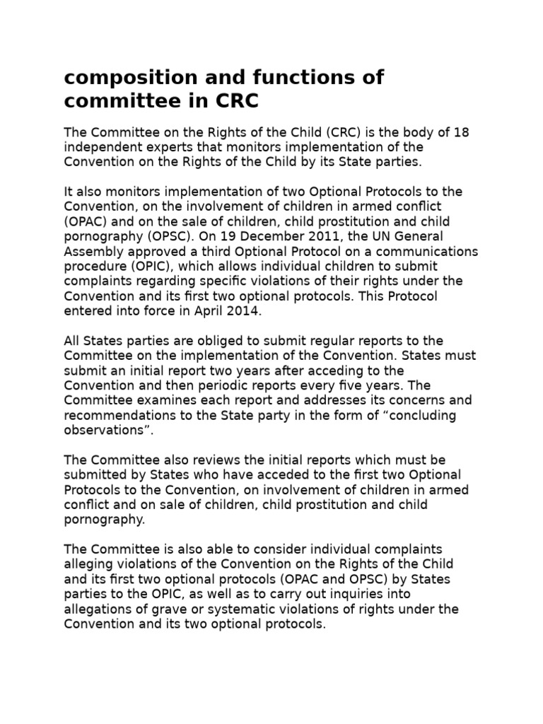 Composition and Functions of Committee in CRC | PDF | Convention On The ...