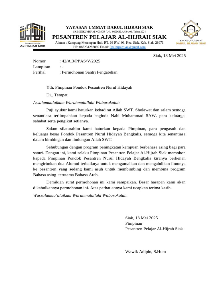 Surat Permohonan Pengabdian | PDF