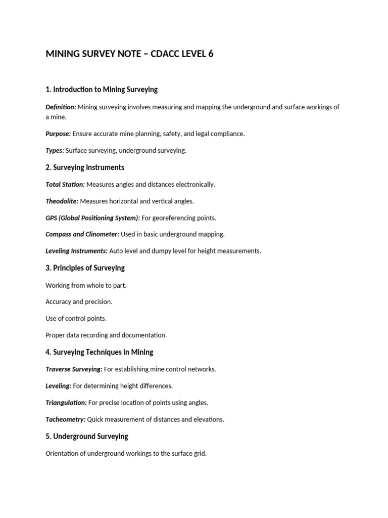 Mining Surveying Techniques and Safety | PDF