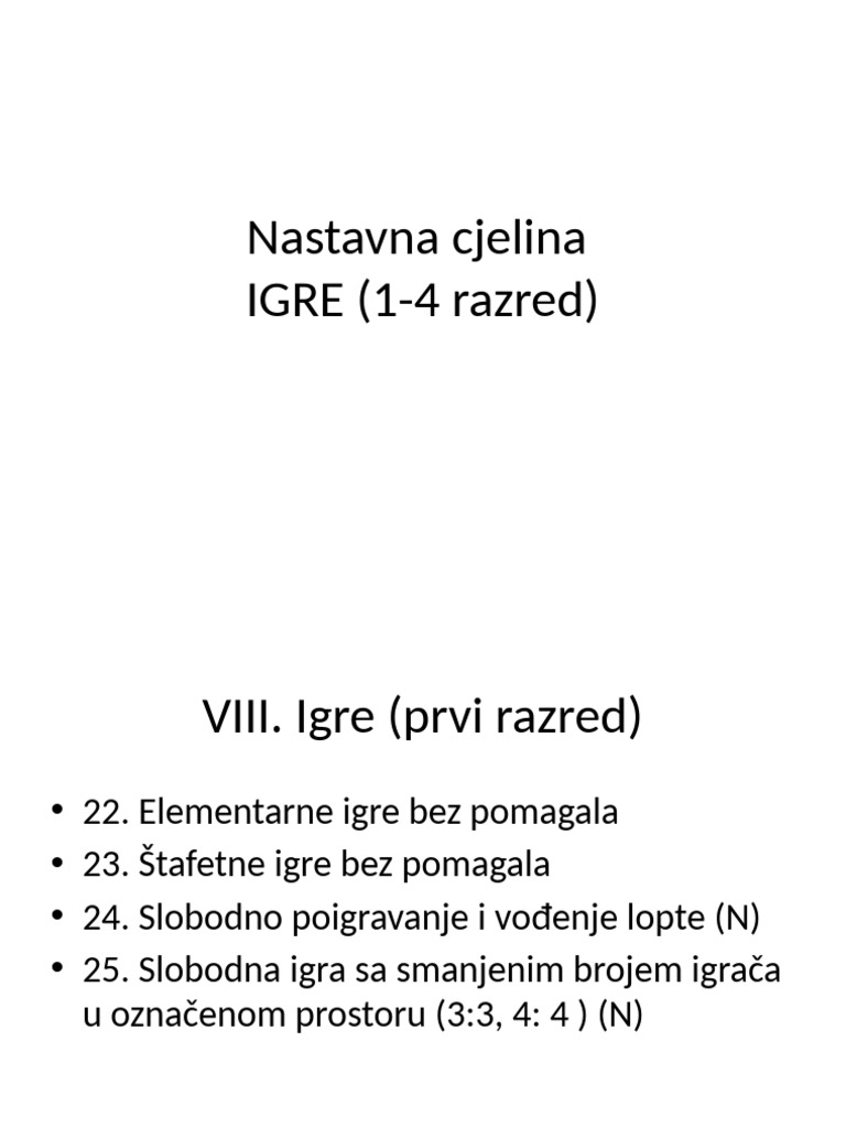 11 Nastavna Cjelina IGRE (1-4 Razred) | PDF