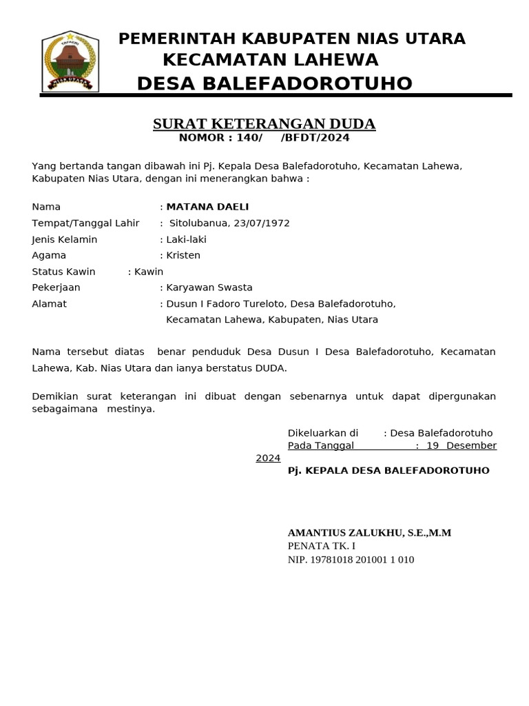 Keterangan Duda | PDF