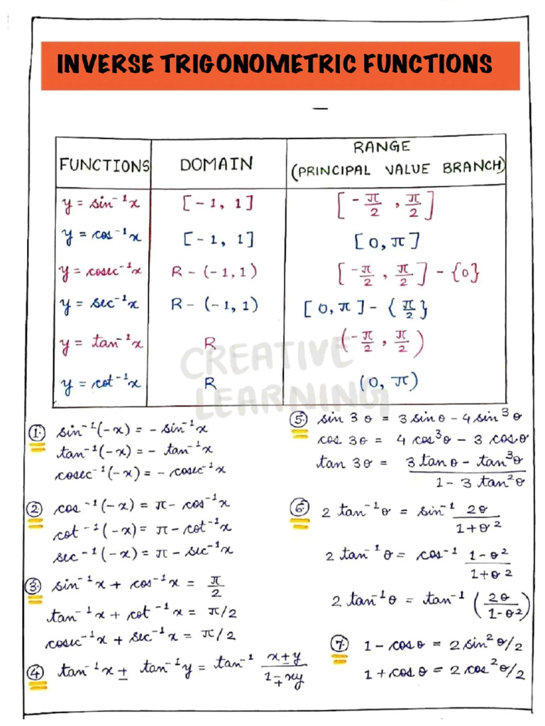 Class 12th Math All Formula | PDF