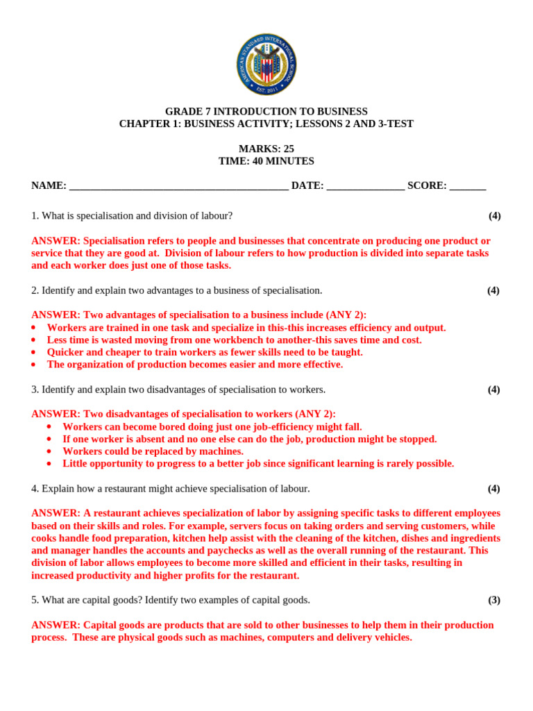 Grade 7 Introduction To Business Handout-Chapter 1 Lesson 2 and 3-Test ...