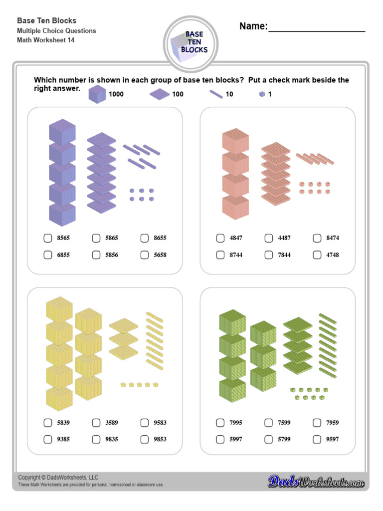 Base Ten Blocks Worksheet for 2nd Grade | PDF