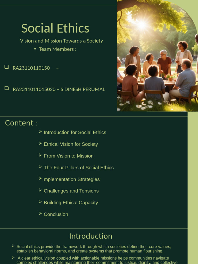 Social Ethics: Vision and Mission Guide | PDF | Sustainability | Social ...