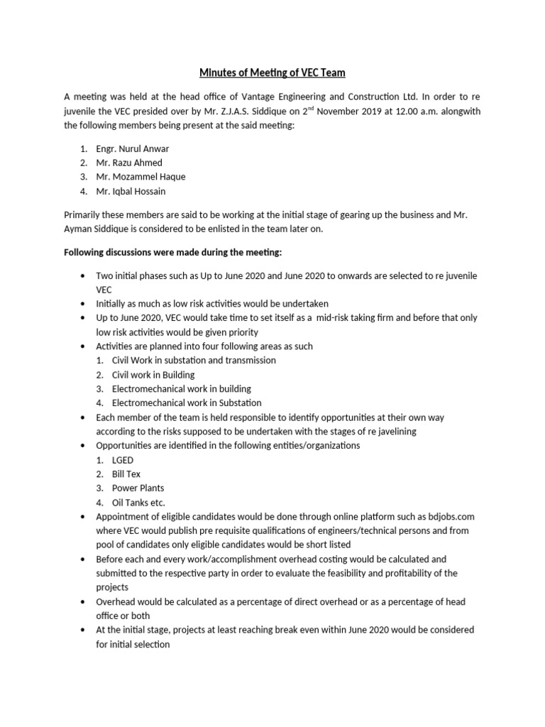 VEC Team Meeting Minutes and Projects | PDF | Infrastructure | Electric ...