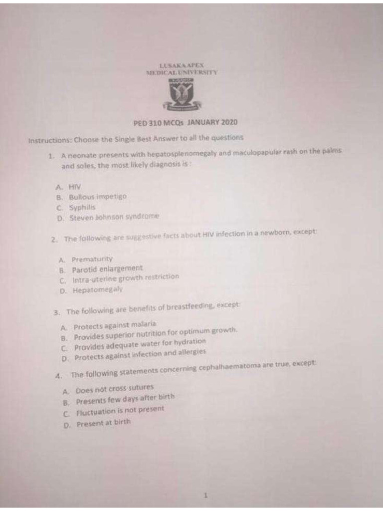 Paeds MCSQ 2020 | PDF