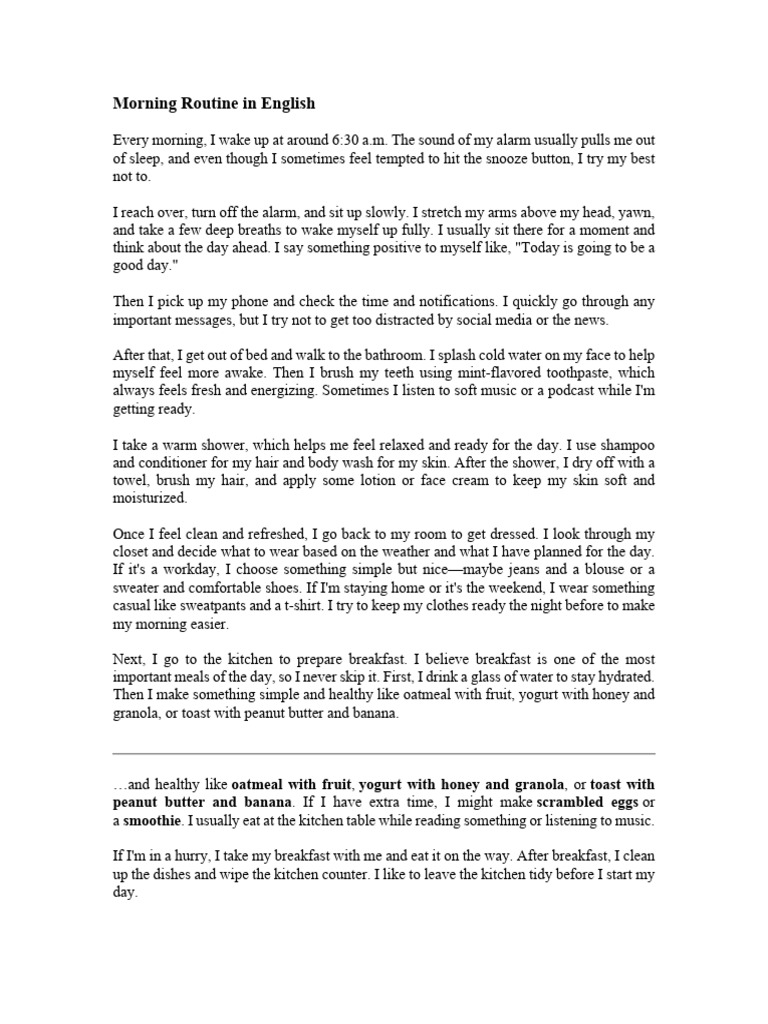 Morning Routine for English Practice | PDF