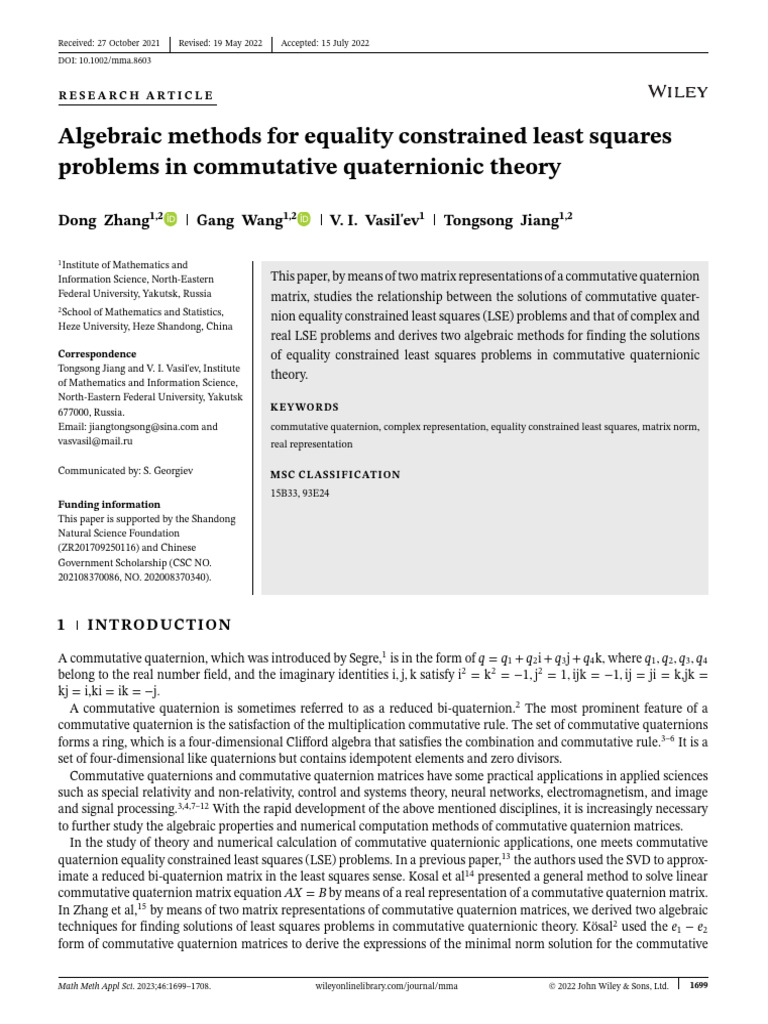 [8]MMA-Algebraic Methods for Equality Constrained Least Squares | PDF | Matrix (Mathematics ...