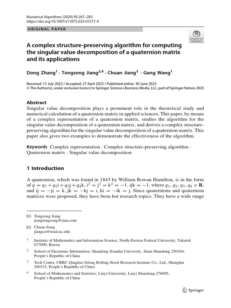 10 Numerical A Complex Structure Preserving Algorithm For Computing