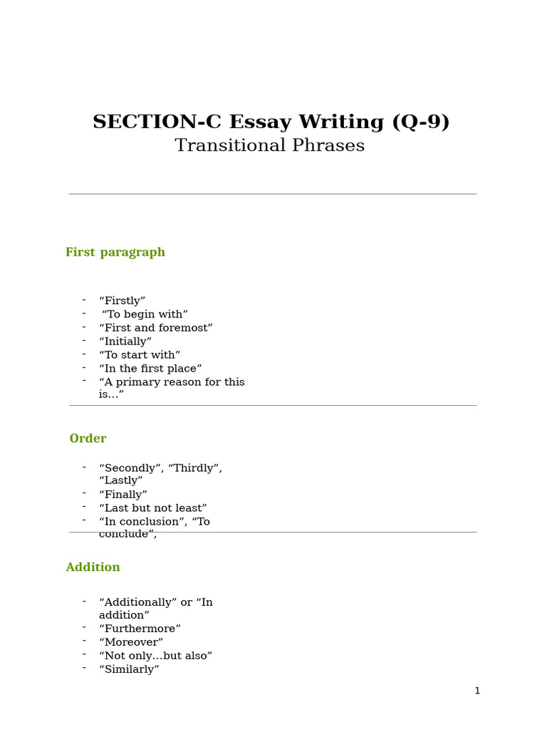 14 Transition Phrases For Essay Writing | PDF