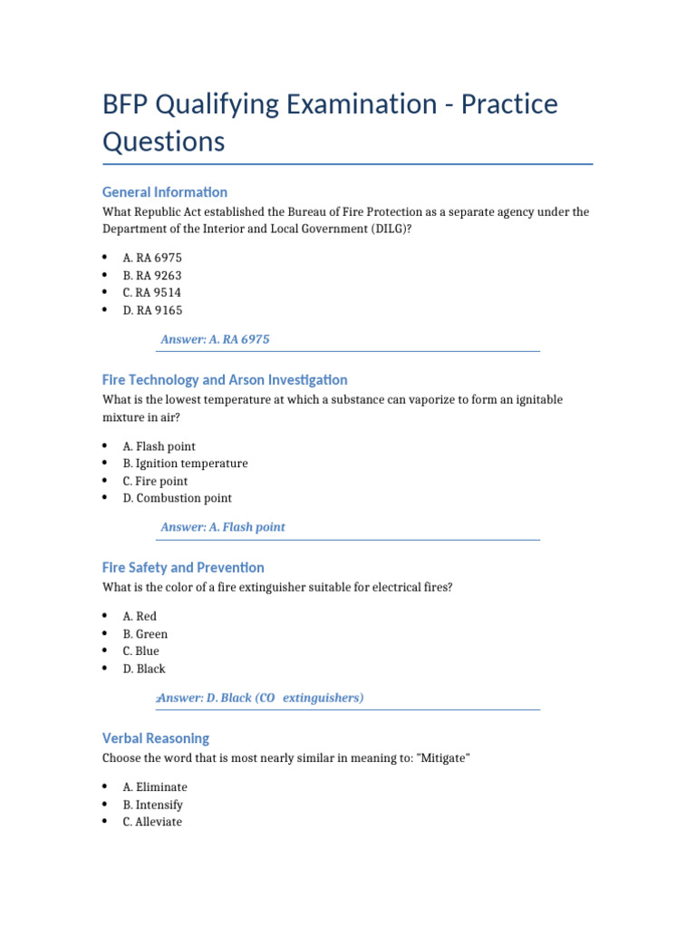 BFP Qualifying Exam Practice | PDF