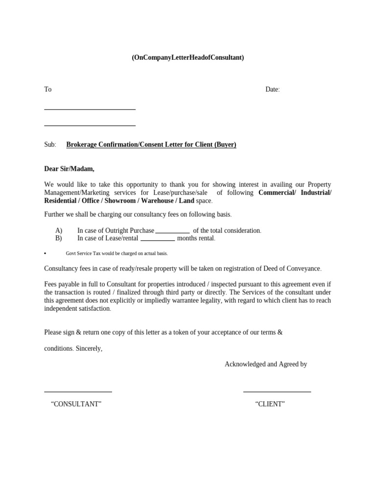Brokerage Confirmation Letter Template | PDF