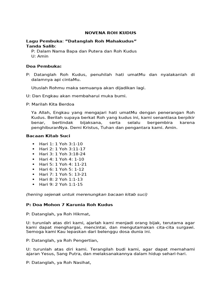 Novena Roh Kudus | PDF