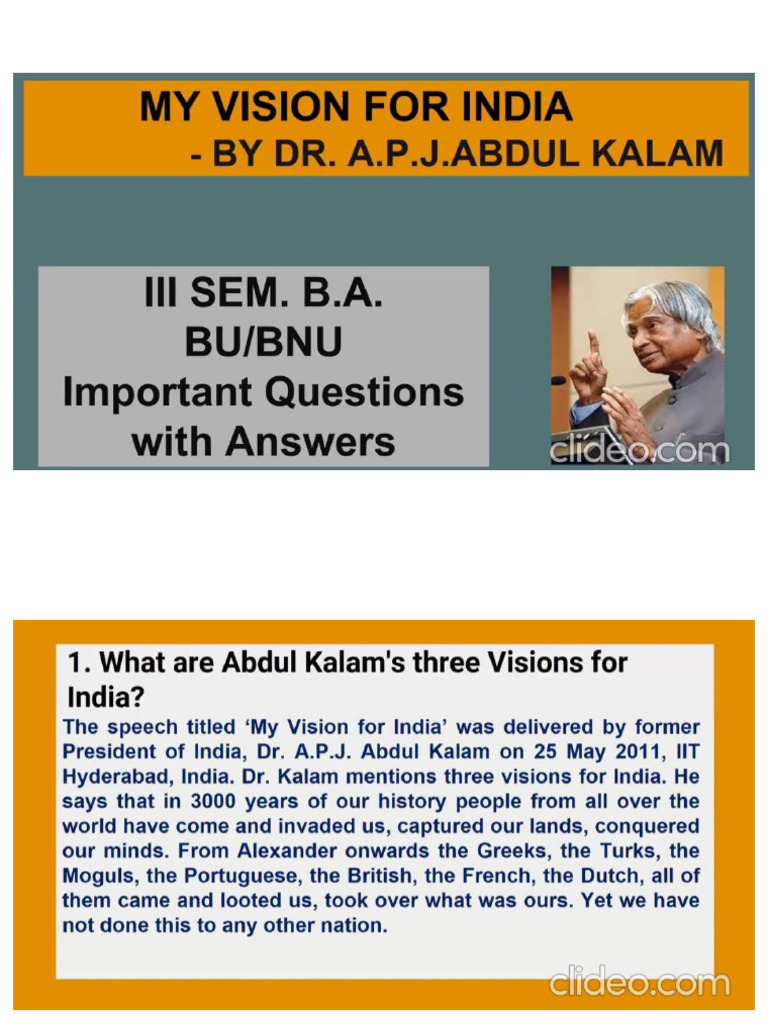 Abdul Kalam My Vision For India Q&A | PDF