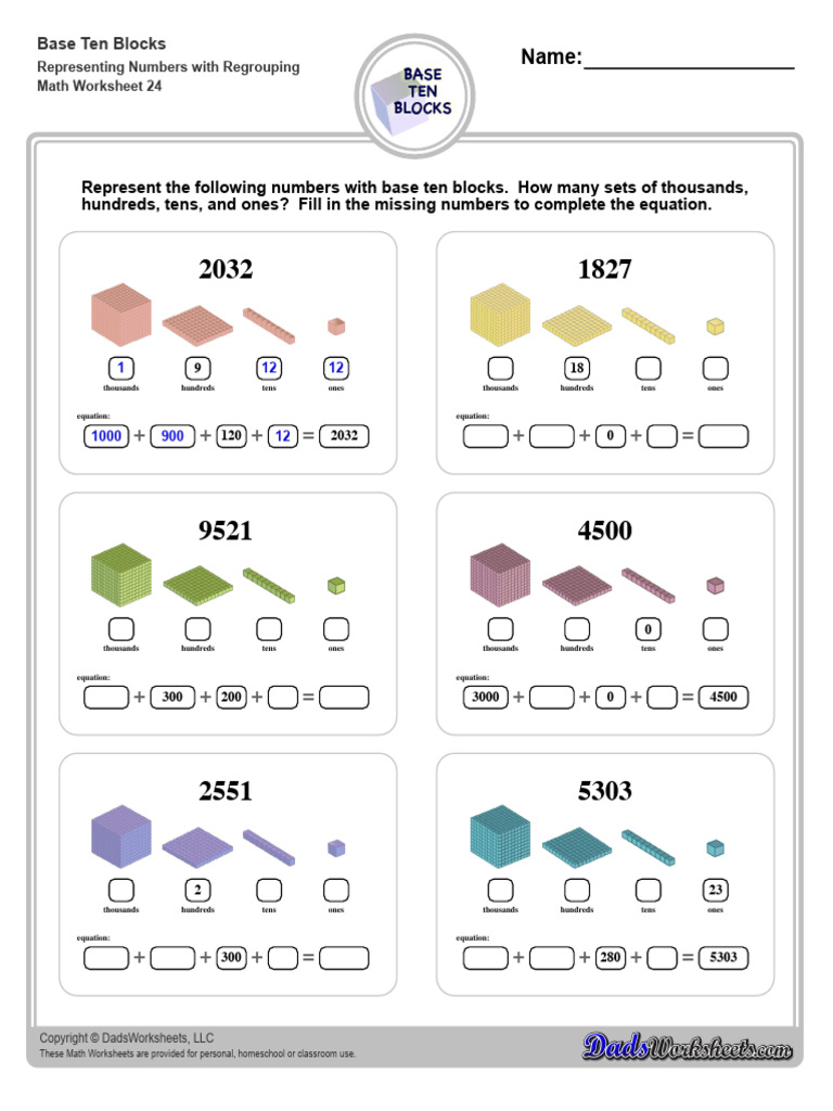 Base Ten Blocks Representing Numbers With Regrouping v8 | PDF