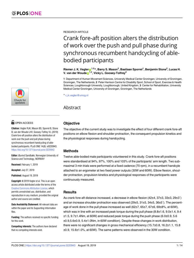 Crank Fore-Aft Position Alters The Distribution of Work Over The Push and Pull Phase During ...