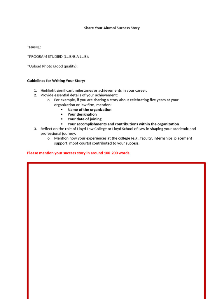 Alumni Success Story Guidelines | PDF
