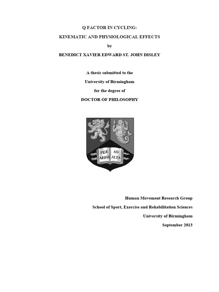 Q Factor in Cycling Kinematic and Physiological Effects | PDF | Thesis