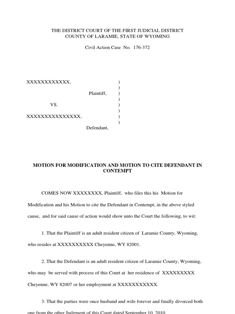 Example Motion | PDF | Contact (Law) | Child Custody