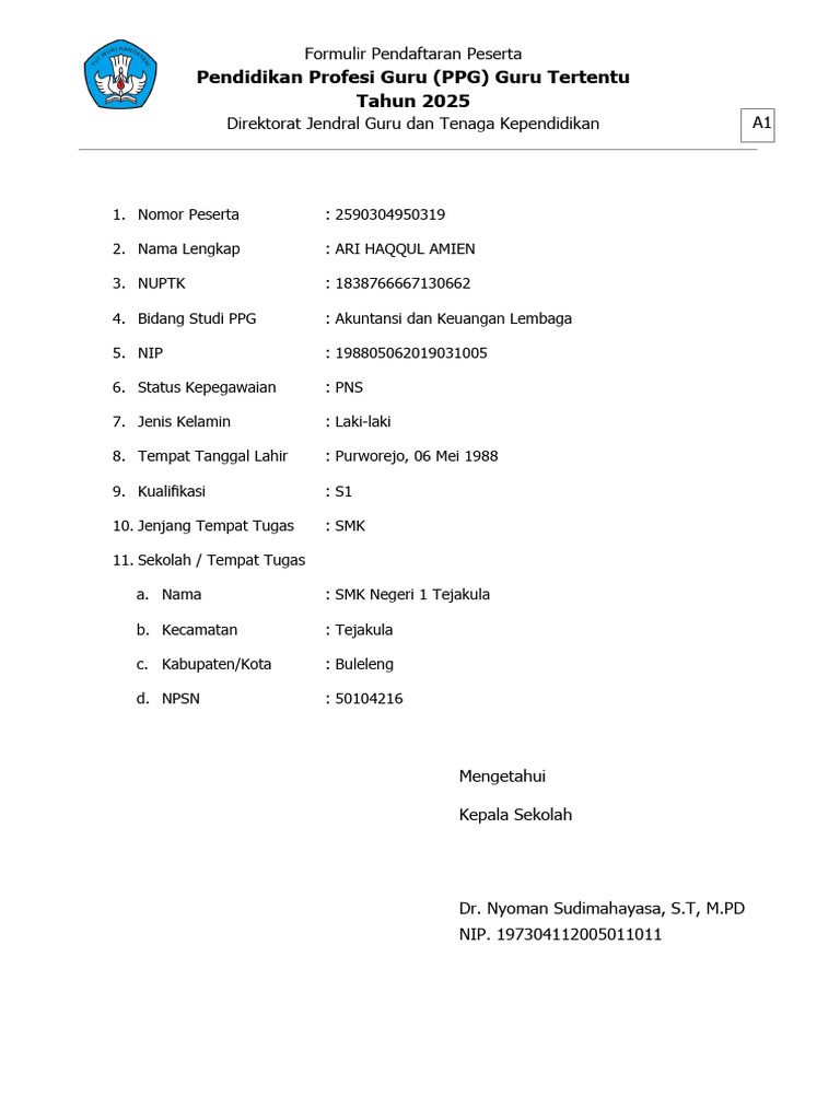 Format Formulir A1 | PDF