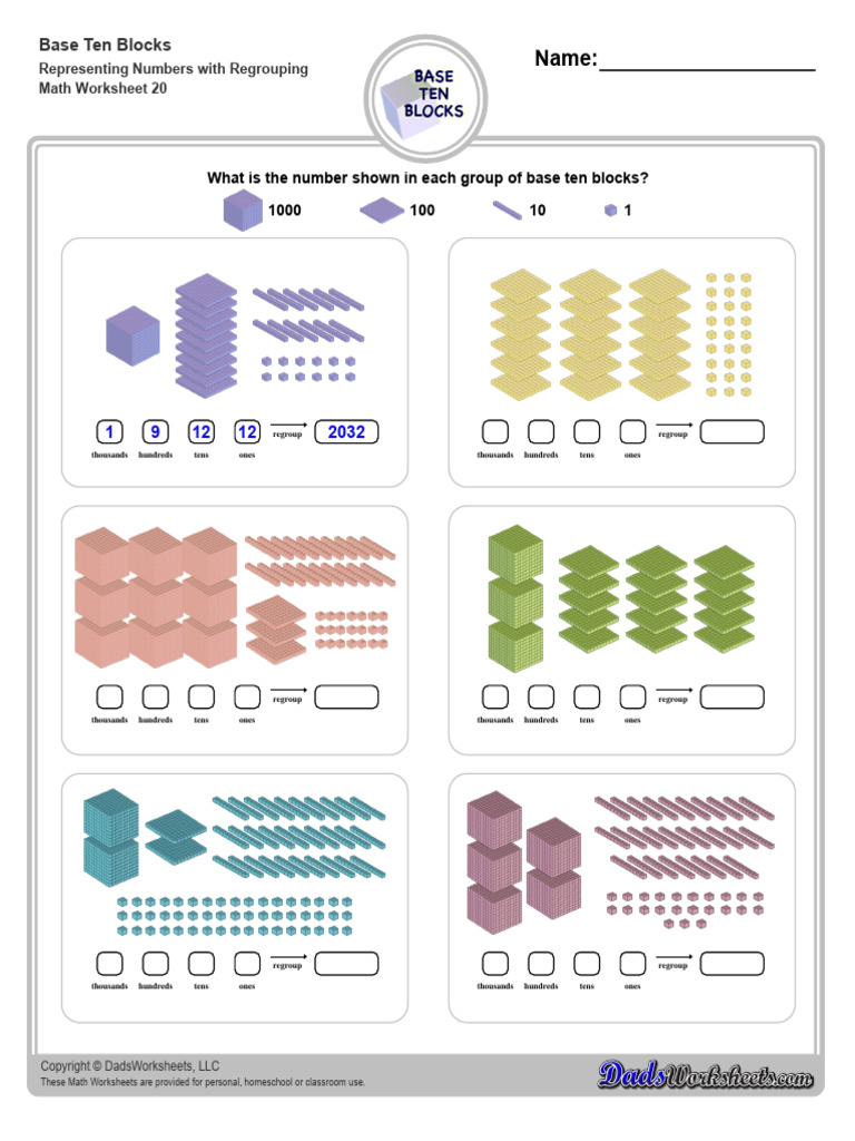 Base Ten Blocks Representing Numbers With Regrouping v4 | PDF