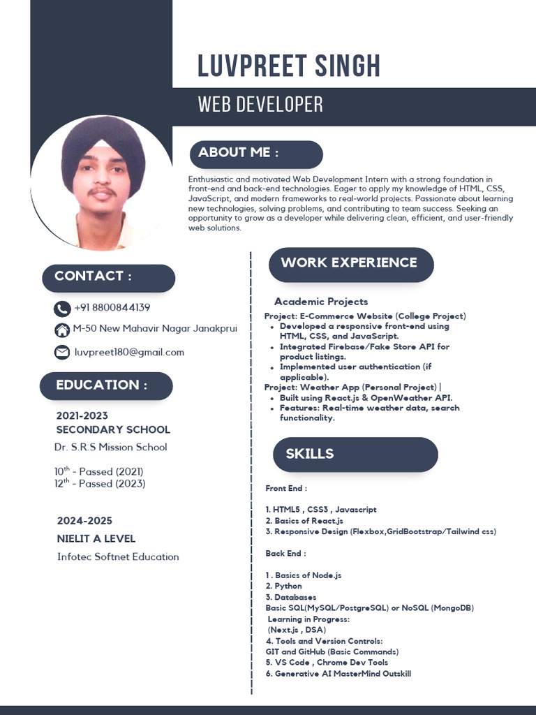 Blue White Minimalist Web Developer Resume A4 Document | PDF | Java Script | Web Development