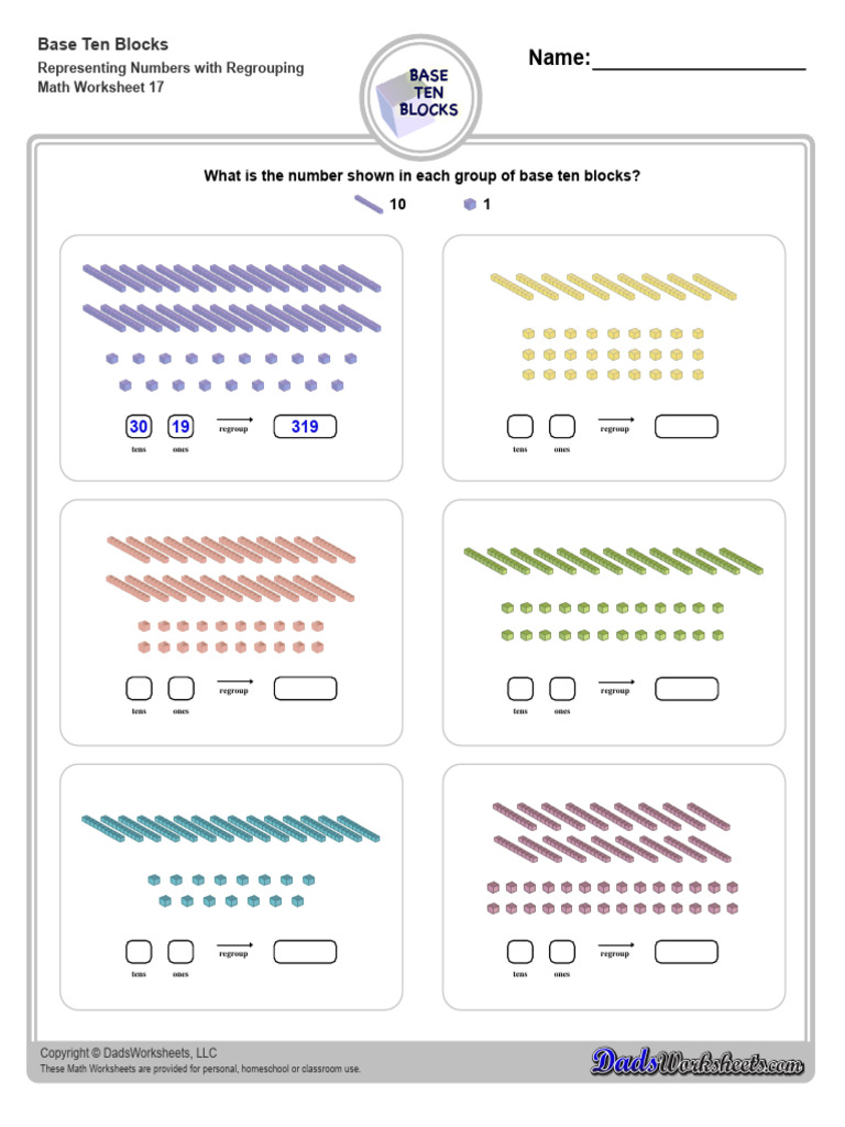 Base Ten Blocks Representing Numbers With Regrouping v1 | PDF