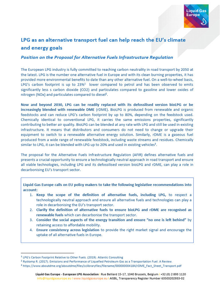 LGE Position On The Proposal For Alternative Fuels Infrastructure ...