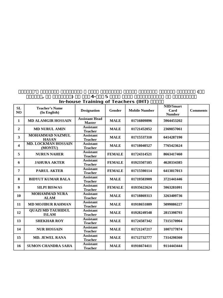 4 - 5 In-House Training of Teachers (IHT) | PDF | Bangladesh