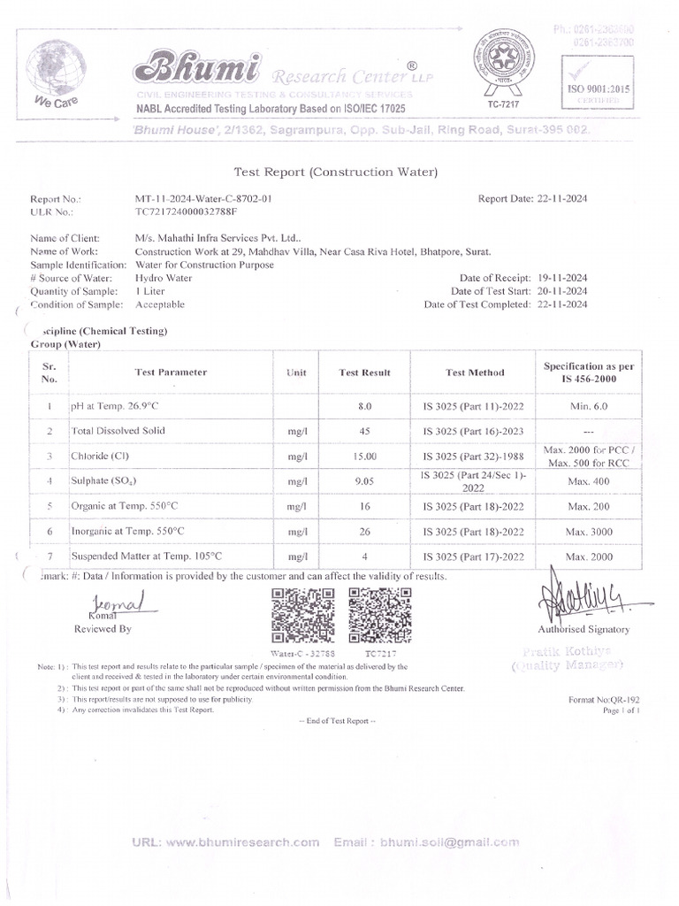 Water Test Report Source | PDF