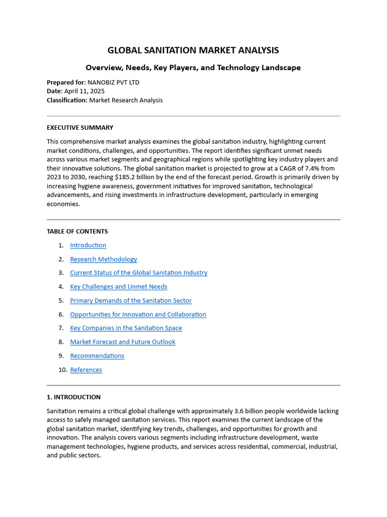 Global Sanitation Market Insights 2025 | PDF | Sanitation | Infrastructure