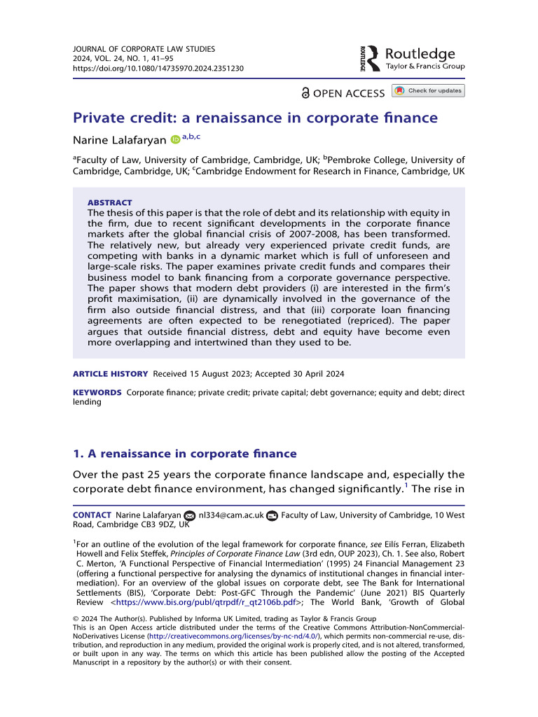 Private Credit A Renaissance in Corporate Finance | PDF | Banks | Debt