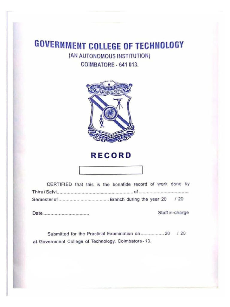 Lab Record Front Page | PDF